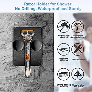 4 Pack Razor Holder for Shower Wall Mount, Adjustable Waterproof Self Adhesive Shaver Holders, Razor Holder Compatible with Most of Shavers, for Key, Plug, Makeup Brush, Bathroom Kitchen Organizer