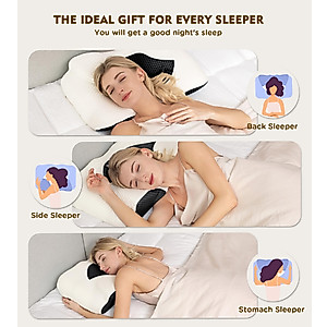 Osteo Cervical Pillow for Neck Pain Relief, Hollow Design Odorless Memory Foam Pillows with Cooling Case, Adjustable Orthopedic Bed Pillow for Sleeping, Contour Support for Side Back Stomach Sleepers