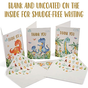 VNS Creations Dinosaur Thank You Cards – 30 Cute Dinosaur Cards with Envelopes & Stickers for Kids Birthday, Toddler Thank You Notes, and Baby Shower Thank You Cards