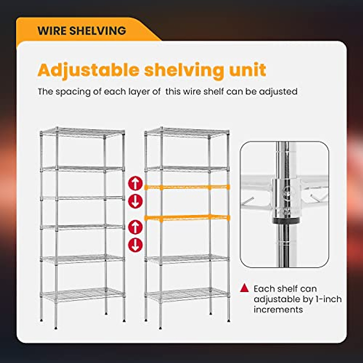 BestOffice Adjustable Wire Shelving Storage Shelves Heavy Duty Shelving Unit for Small Places Kitchen Garage (Chrome, 13" D x 23" W x 59" H)