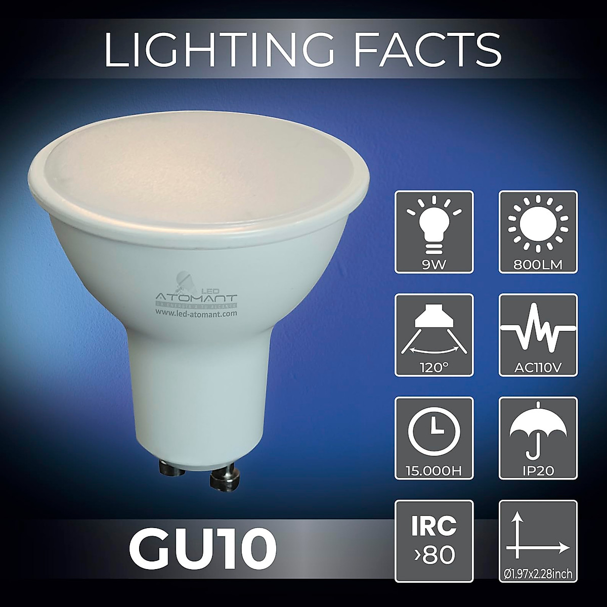 6 Pack GU10 LED Bulb 9W 800 Lumens, 5000K Daylight Bright White, 110V Spotlight (60W Incandescent Replacement)