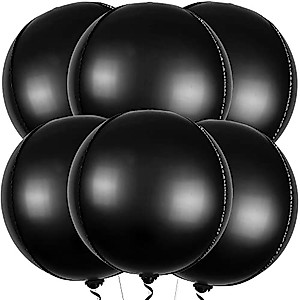 Giant 22 Inch Matte Black Foil Balloons - Pack of 6 | Black Round Balloons 360 Degree 4D Metallic Black Balloons | Black Birthday Decorations | Black Metallic Balloons, Graduation Decorations 2023