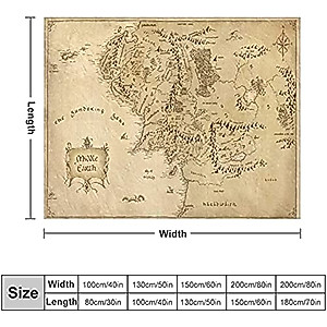 Blanket Middle Earth Map Blankets and Throws Premium Fleece Super Soft Throw Blanket Cozy Bed Blanket Couch Decorative for Home Bedding Living Room (Black, 50 * 40)