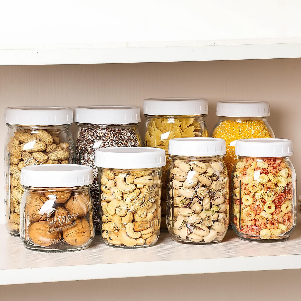 [18 Pack] Plastic REGULAR Mouth Mason Jar Lids for Ball, Kerr and More - White Plastic Storage Caps for Mason/Canning Jars