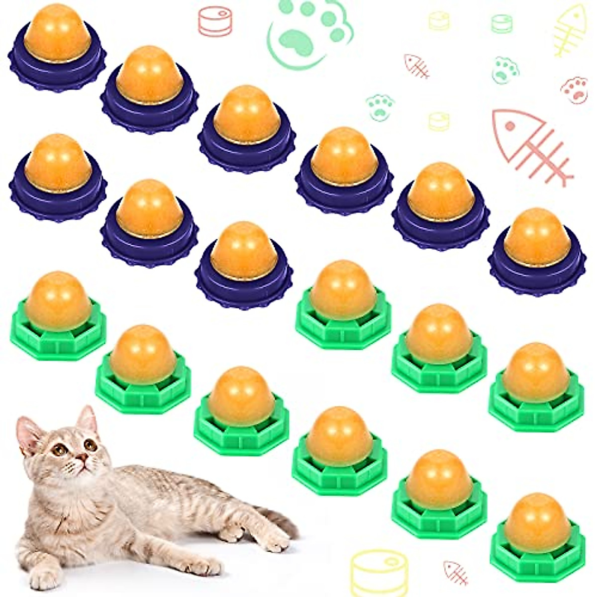Nuanchu 18 Pieces Cat Candy Ball, Kitten Treats Snacks Edible Ball, Catnip Wall Balls Lickable Sugar Ball, Interactive Sweet Snack Candy Toys for Cat Kitten