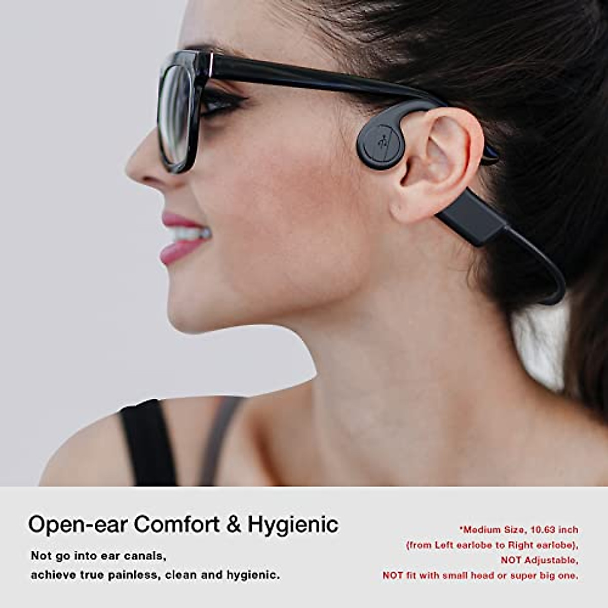 ROPASOMIC Bone Conduction Headphones, Open Ear Wireless Earphone Bluetoeth Headset with 12 Hours Playtime IP55 Sweatproof Built-in Mic,Perfect for Running Cycling Hiking and Workouts(DarkBlack)