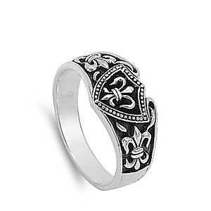 Fleur De Lis Shield Fashion Classic Ring New 925 Sterling Silver Band Size 8