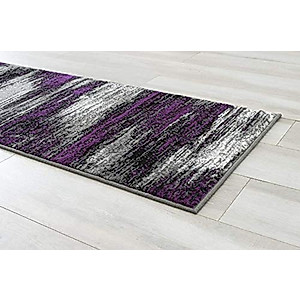 Champion Rugs Modern Rugs for Living Room Abstract Brush Stripes Soft Plush Purple Grey Black Area Rug Rugs Carpet for Office and Kitchen (2’ X 7’ Runner)