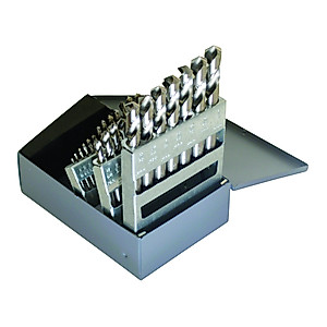 Cleveland C70370 15 Piece High Speed Steel Heavy-Duty Screw Machine Length Drill Bit Set, Uncoated (Bright) Finish, Round Shank, Spiral Flute, 135 Degrees Split Point, 1/16" to 1/2" Size