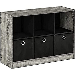 Furinno Basic 3x2 Bookcase Storage, 3" X 2", French Oak Grey/Black,99940GYW/BK