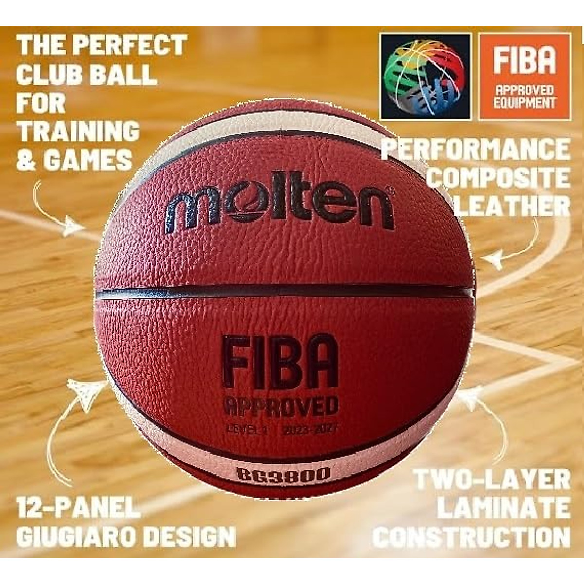 Molten Official Olympic FIBA Indoor Outdoor Basketball, Men's Size 7, Synthetic Leather