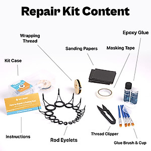 OJY&DOIIIY Fishing Rod Eyelets Repair Kit,Complete Supplies for Rod Building and Eyelet Replacement with Fishing Pole Guides,Epoxy Glue,Wrapping Thread and Tape