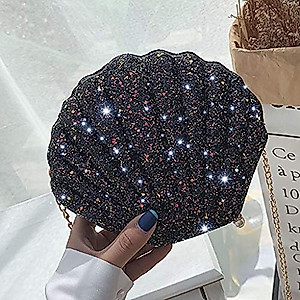 Gallity Shining Cross-body Bag for Women Shell Shape Shoulder Bag with Chain Handbag Tote Bag (Black)