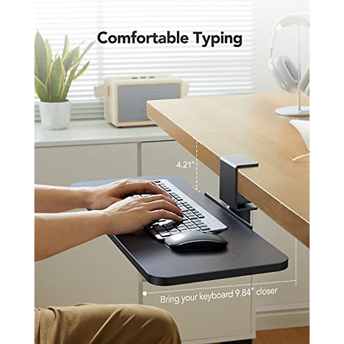 HUANUO Keyboard Tray Under Desk, 360 Rotating Keyboard Tray with Adjustable C Clamp, Ergonomic Keyboard Drawer Slide Out, No Drilling Computer Keyboard & Mouse Tray, 23.62" W x 9.84" D, Black