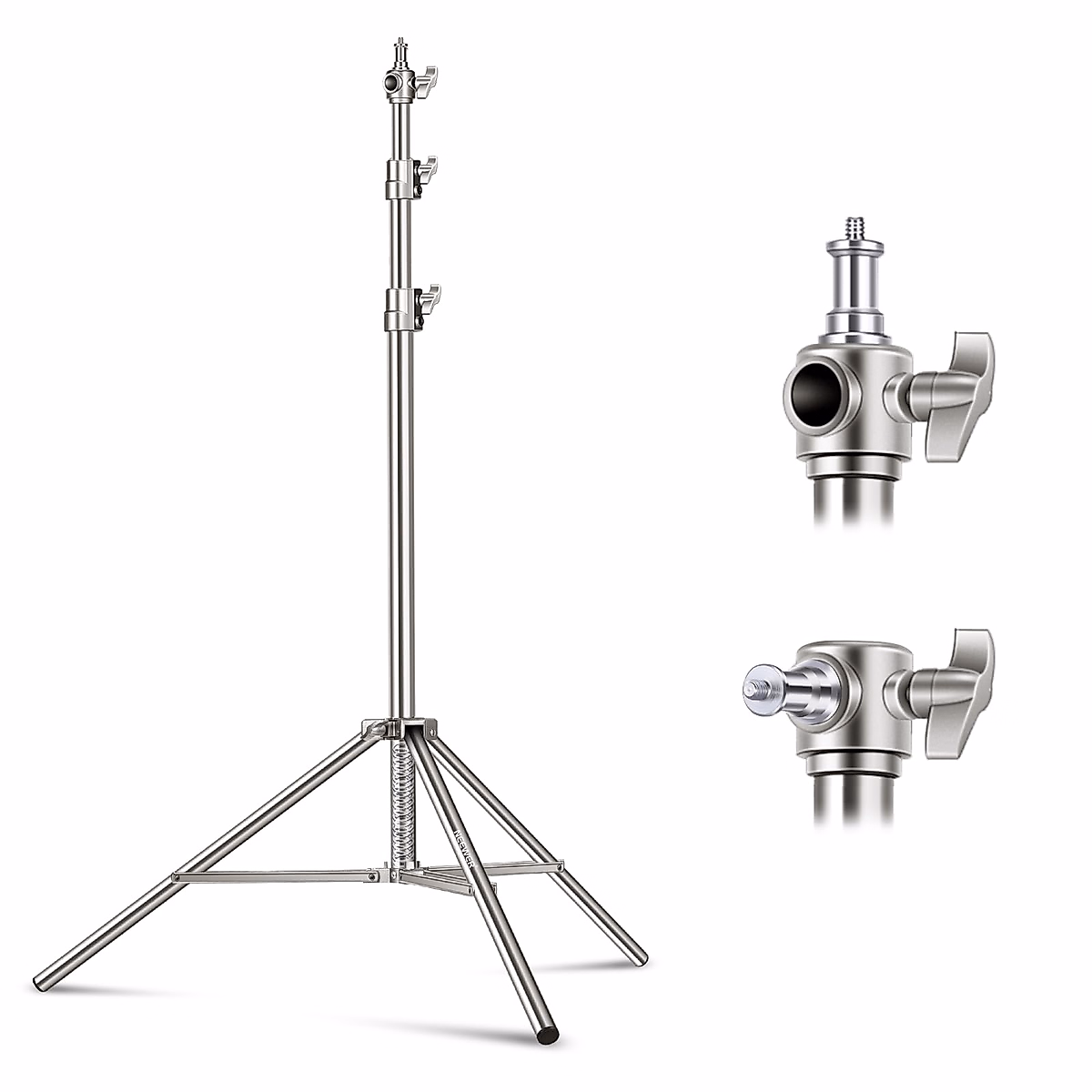 Neewer 118"/3m Stainless Steel Light Stand, Spring Cushioned Heavy Duty Photography Tripod Stand with 1/4” to 3/8” Universal Screw Adapter for Strobe, LED Video Light, Ring Light, Monolight, Softbox