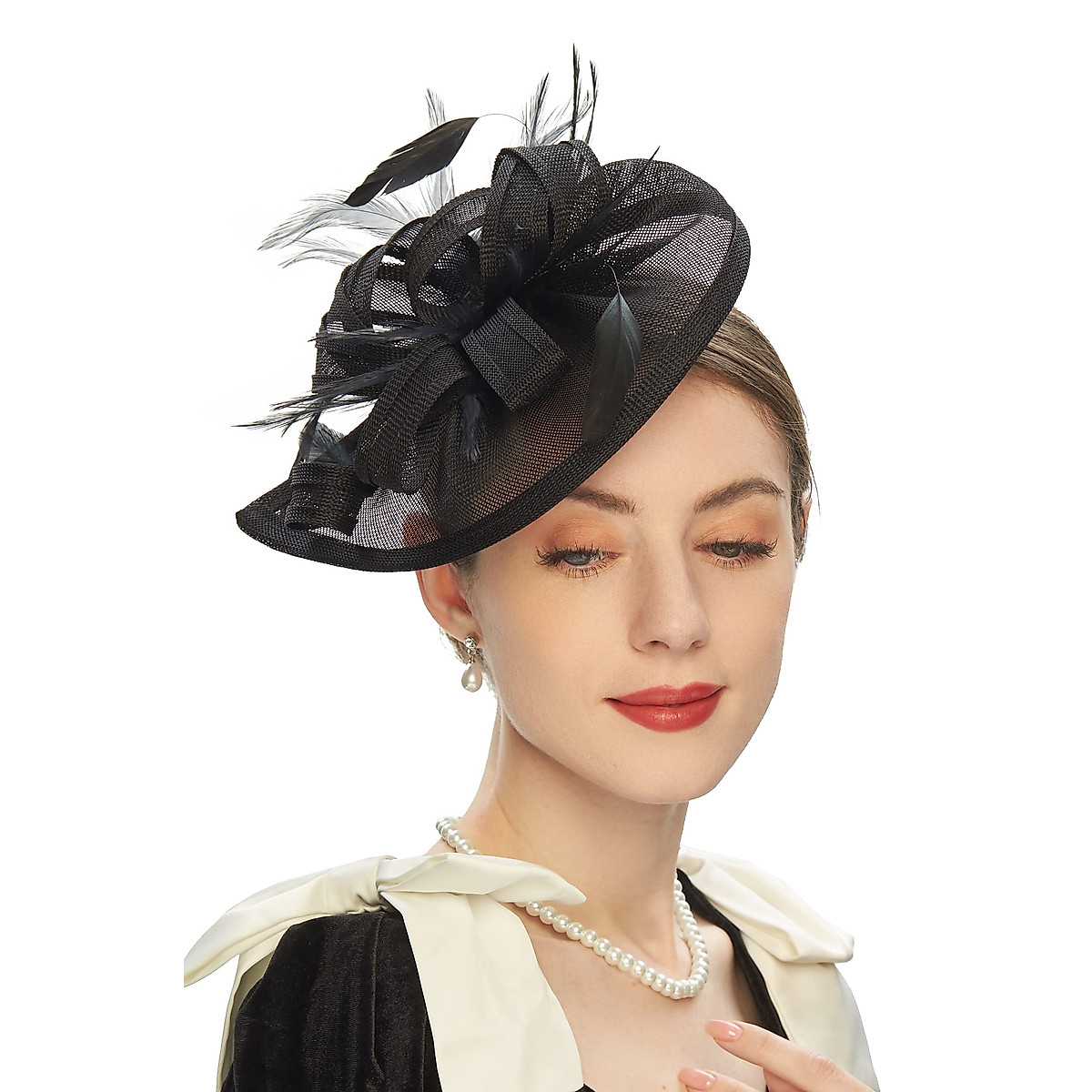 Cizoe Fascinators for Women Tea Party Hats Kentucky Derby Feather Fascinator Headbands Wedding with Hair Clip(A-Black)