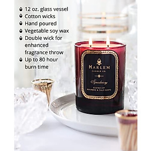 Harlem Candle Company Speakeasy Luxury Scented Candle, Double Wick, 12 oz Burgundy Glass Jar, Soy Wax, Gift Box, Palo Santo, Cardamom, Incense, Bourbon, Licorice, Tobacco and Pachouli