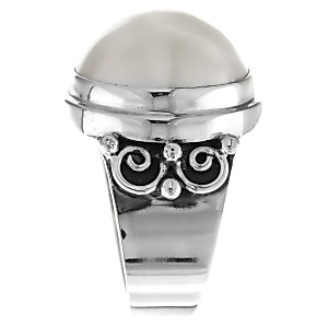 FifiRose 8 White Mabe Cultured Pearl Wide 925 Sterling Silver Ring