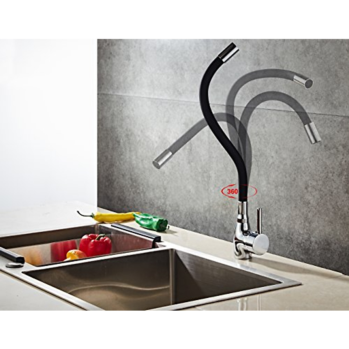 Chrome Finished Kitchen Faucet with Pull Down Sprayer Black Silicone Hose, for Bar