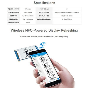 Waveshare 2.7inch Passive NFC-Powered E-Paper Module No Battery Wireless Powering & Data Transfer Provides Android APP Black and White Display