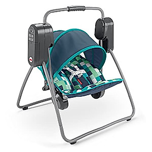 Fisher-Price On-the-Go Swing – Pixel Forest, baby seat with canopy that easily folds for travel
