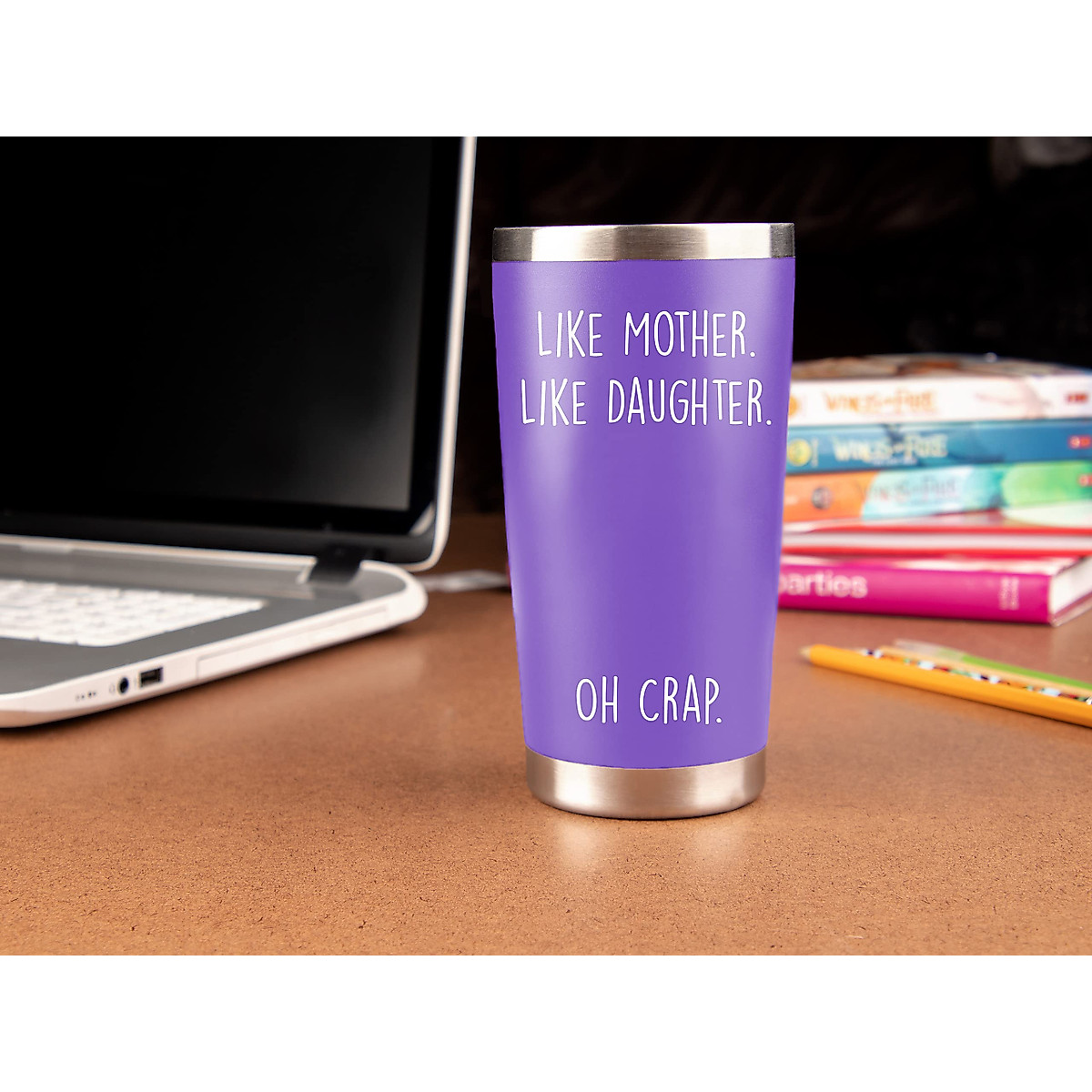 Mom Gifts From Daughter- Like Mother Like Daughter 20oz Coffee Travel Tumbler/Mug Purple - Funny Gift Idea for Mom, Mothers Day, Her, Unique, Best, Birthday, Presents
