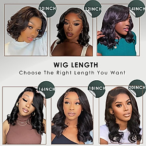 OCTSUN 12" Glueless Short Wavy Wigs Human Hair Pre Plucked 13x4 HD Lace Front Wigs Human Hair 180 Density Shoulder Length Loose Wave Bob Wig Brazilian Human Virgin Hair Body Wave Wigs for Black Women