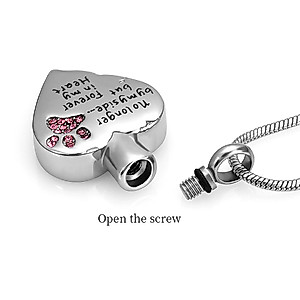 memorial jewelry No Longer by My Side,But Forever in My Heart Carved Locket Cremation Urn Necklace for Pet Dog Cats (Wing dog paw-S)
