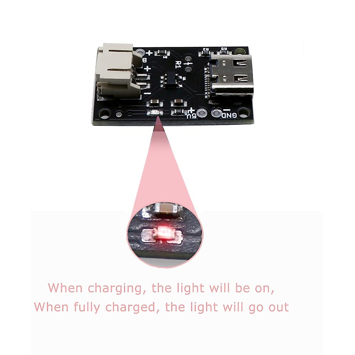 Treedix 2pcs Type C USB LiPo Battery Charger Board with Battery Protection JST Socket with LED Indicator Charging Rate Adjustable Automatic Power-Down