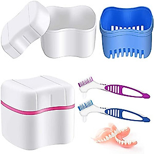 BTwood - Denture Bath Kit - Includes 2 Denture Bath Cups + 2 Denture Cleaner Brushes + 2 Strainer Baskets - Ideal for Dentures, Retainers & Mouthguards, 1.0 Fl Oz