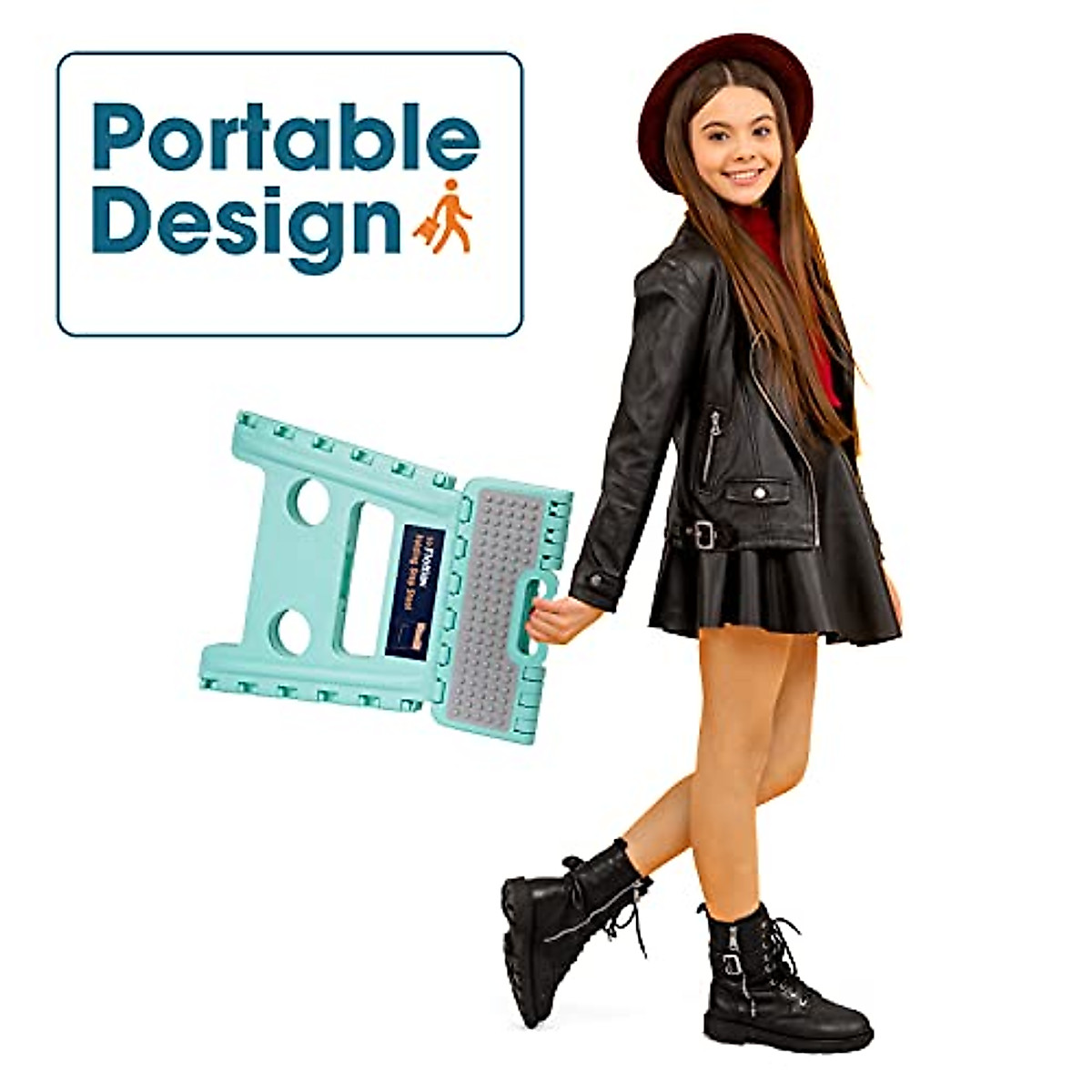 Flottian 13" Folding Step Stool for Adults and Kids Holds Up to 300 lbs,Non-Slip Folding Stools with Handle, Compact Plastic Foldable Step Stool for Bathroom,Bedroom, Kitchen,Teal,1PC