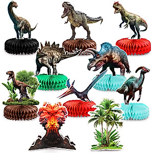 10 Pcs Dinosaur Centerpieces For Birthday Party 3D Dino Honeycomb Table Decorations Safari Jungle Animal Theme Baby Shower Table Paper Topper Stand Decor For Boys Girls Kids