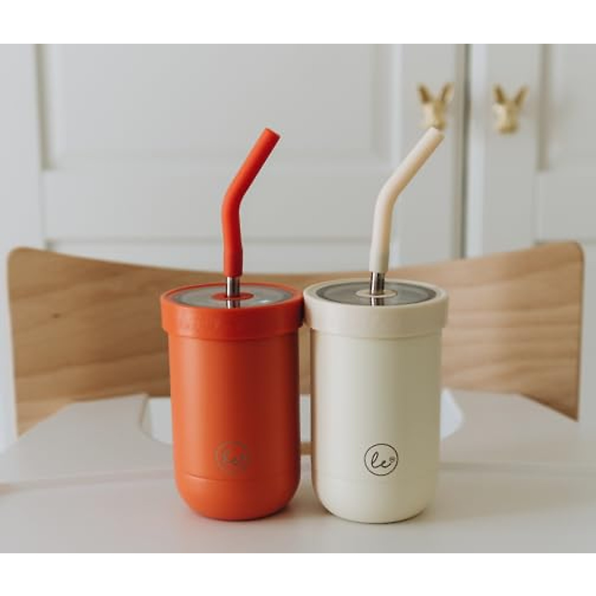 LITTLE ECOS Toddler straw cups spill proof | Set of 2 Stainless steel Baby straw sippy cups for toddlers 2+ 3+ year old | Insulated Kids cup tumblers | Best training cups for toddlers 1-3