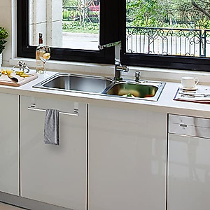 Stainless Steel Over The Door Towel Rack-Towel Holder Hang on Cabinet or Door for Kitchen, Bathroom, Laundry，Office -Holds Hanging Towels, Hand Towels,Dish Towel- 2 Pack (Silver)