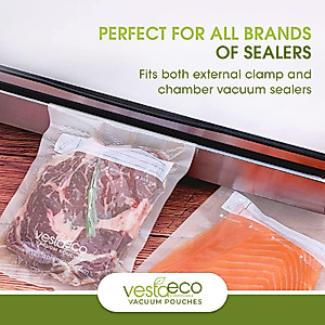 VestaEco Commercially Compostable Vacuum Seal Bags - Embossed - 8 x 12 Inches - 100 Vacuum Seal Bags per Pack