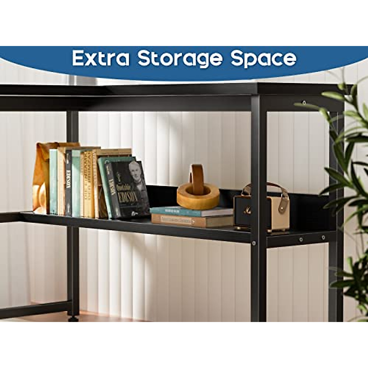 ODK Corner Computer Desk, 61" Reversible L Shaped Desk with Storage Shelves & Monitor Stand, Home Office Desk, Gaming Desk, Writing Desk, Black