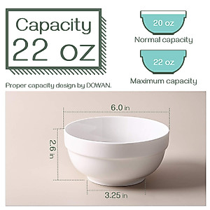 DOWAN 22 Ounce Soup Bowls Cereal Bowls, Porcelain Bowls for Kitchen, White Bowls Set for Cereal, Soup, Rice, Dessert, Oatmeal Breakfast, Set of 4,White