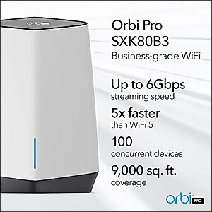 NETGEAR Orbi Pro WiFi 6 Tri-band Mesh System for Business or Home (SXK80B3) - Router with 2 Satellite Extenders | 4 SSIDs, VLAN, QoS | Coverage up to 9,000 sq. ft., 80 Devices | AX6000 (Up to 6Gbps)
