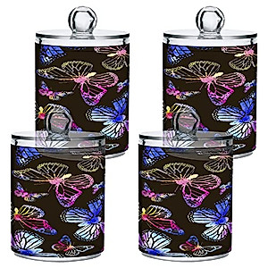 Kigai Colorful Butterfly Qtip Holder Dispenser - 14OZ Clear Plastic Apothecary Jars Food Storage Jar with Lids Bathroom Canister Organizer for Coffee, Tea, Candy, Floss (2Pack)