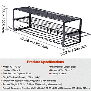 VEVOR Power Tool Organizer, 7 Slot, 3 Layers, Cordless Drill Holder Wall Mount, Battery Charging Station Storage Rack, Multi-Function Garage Organization, Heavy Duty Metal Shelf for Screwdriver Pliers