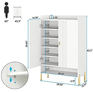 LITTLE TREE Shoe Cabinet for Entryway: 6-Tier Shoe Organizer Cabinet Narrow Slim, Freestanding Wood Shoe Rack with Doors Adjustable Shelves for Hallway, Closet, Living Room
