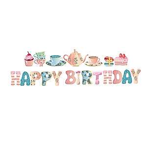 Anor WishLife Tea Happy Birthday Banner,Mad Hatter Birthday Banner,Tea Party Supplies,Tea Birthday Decorations for Girls,Boys,Kids,Home,Classroom,School,Office,Baby Shower,1st Birthday