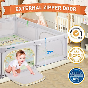 PAPAMIA Baby Playpen, 71"x59" Foldable Extra Large Playpen for Babies and Toddlers with Anti-Slip Base and Breathable Mesh, Sturdy Safety Play Yard with Gate for Kids Activity Center, (Small Gray)