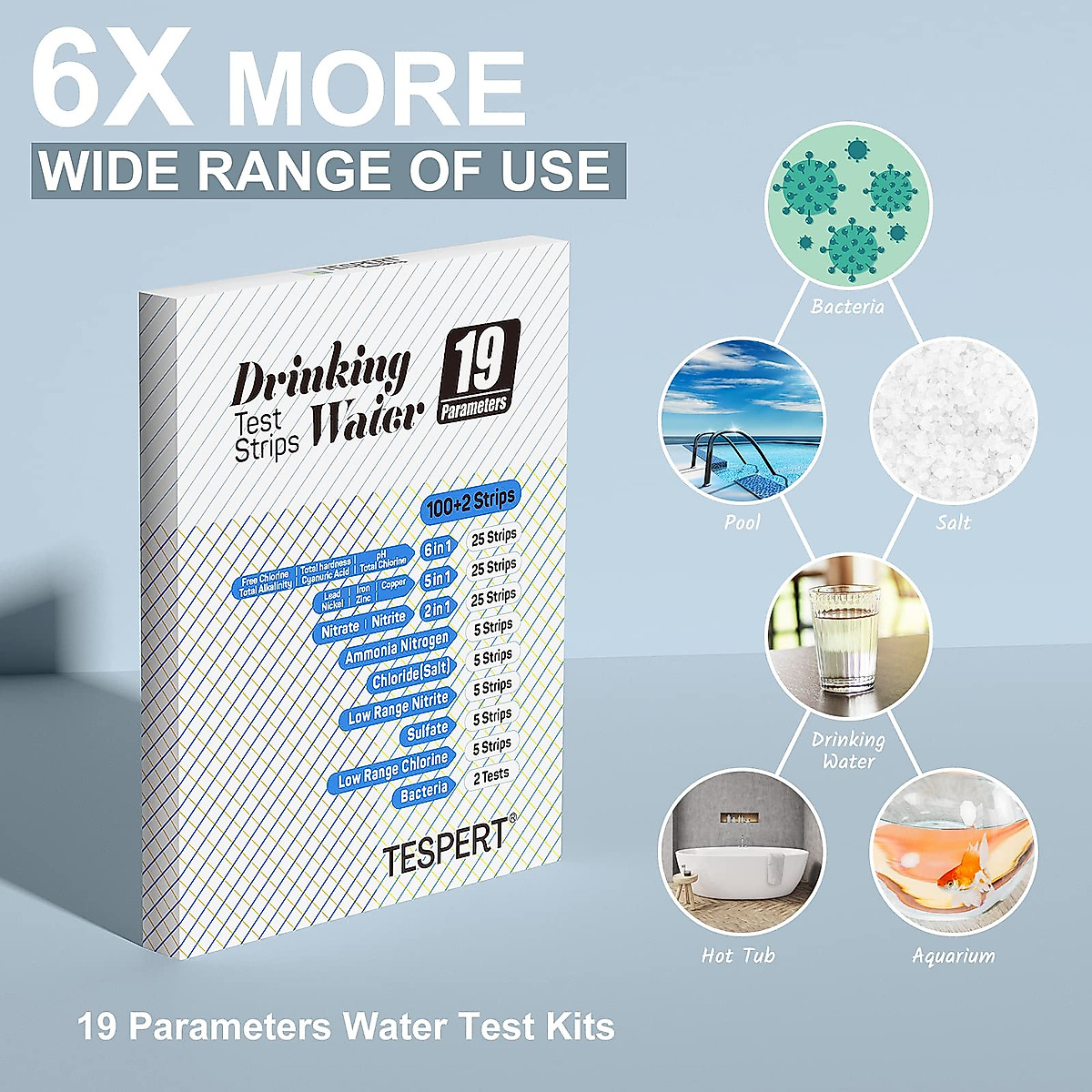 Water Testing Kits for Drinking Water: Drinking Water Test Kit - 2 Bacteria Tests + 100 Strips - Well and Tap Water - Quick & Accuracy Testing for Lead pH Hardness Iron Copper and More - TESPERT