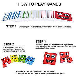 ERUGI Wooden Expressions Matching Block Puzzle Educational Games Montessori STEM Toy for Kids Preschool Ages 3 Years and Up,Face-Changing Cube Building Blocks (16 Blocks, 64 Cards)