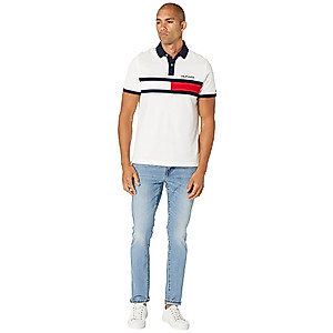 Tommy Hilfiger Men's Short Sleeve Cotton Pique Flag Polo in Regular Fit, BRIGHT WHITE, X-Large