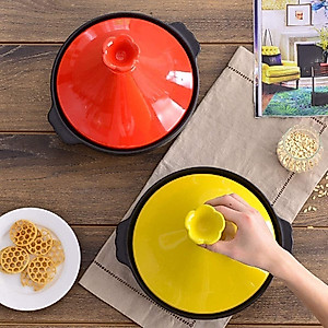 Tagine Moroccan Cast Iron Cooker Pot, Enameled Heat-Resistant Non-stick Casserole, with Lid - for 3-5 Persons Hand,Yellow