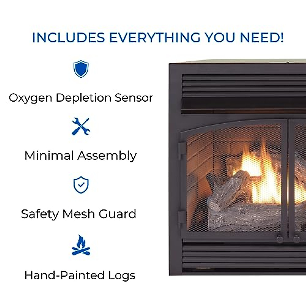 Duluth Forge Dual Fuel Ventless Gas Fireplace Insert, Remote Control, 6 Fire Logs, Use with Natural Gas or Liquid Propane, 32000 BTU, Heats up to 1500 Sq. Ft., Black