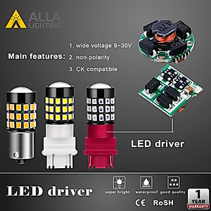Alla Lighting Newly Upgraded 3156 3157 Red LED Bulbs, Brake Stop Tail, Turn Signal Lights for Cars, Trucks, Motor, Super Bright 3056 3057 4157 3047 LL 4057 3457-K-X 12V SMD LED Lamps
