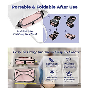 SUNNY BIRD Insulated Lunch Bag with Foldable and Leakproof Design, Thermally Insulated, Shoulder Strap for Women, Men and Teen (Pink 002)